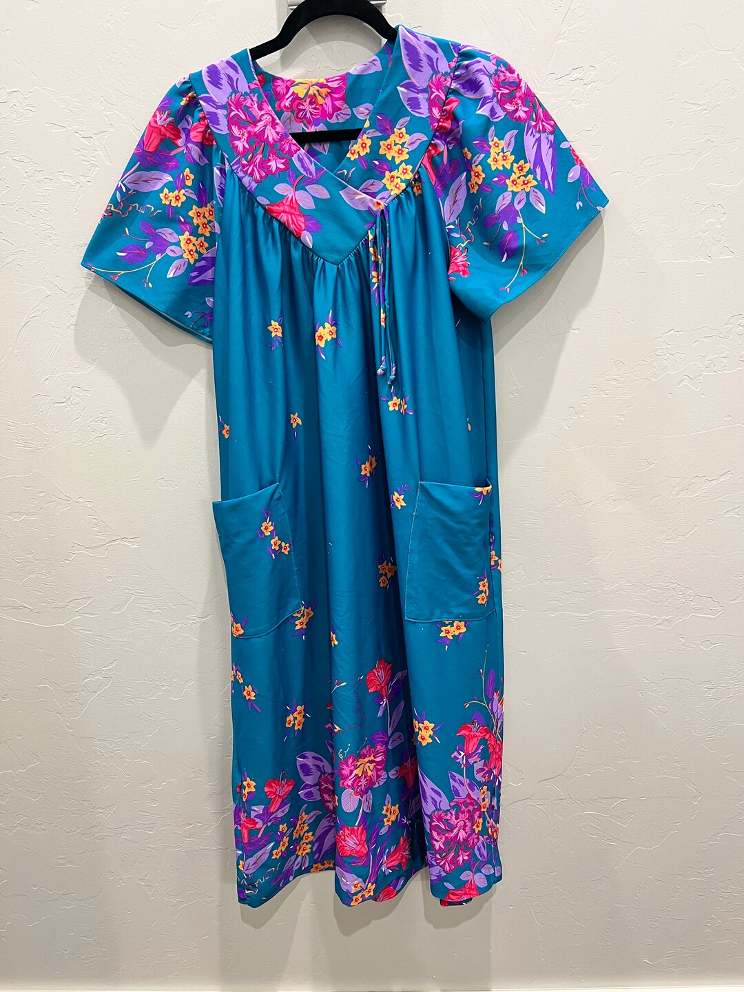 Vintage Muumuu Nightgown Granny Blue Floral Hippie Long Dress BOHO - Etsy