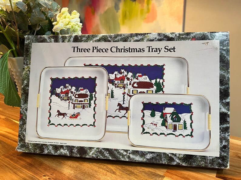 3 Piece Vintage Mid Century Christmas Holiday Decor Serving Snack Trays ...