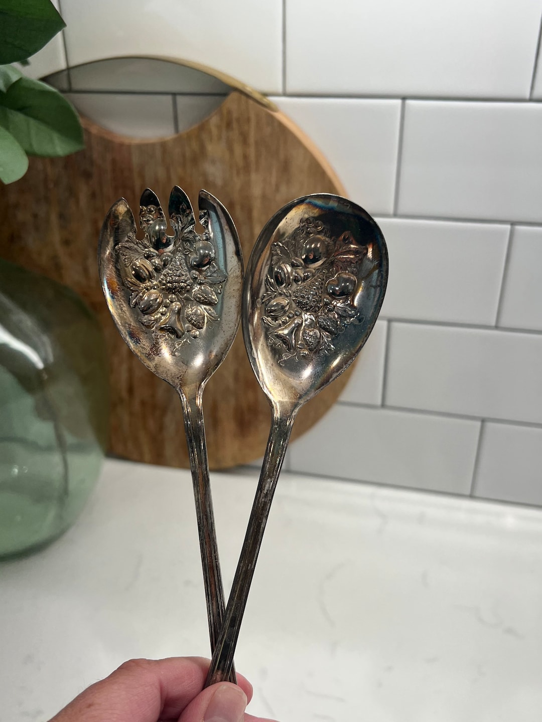 Vintage Silver Plate Sheffield England Salad Serving Spoon and Spork ...