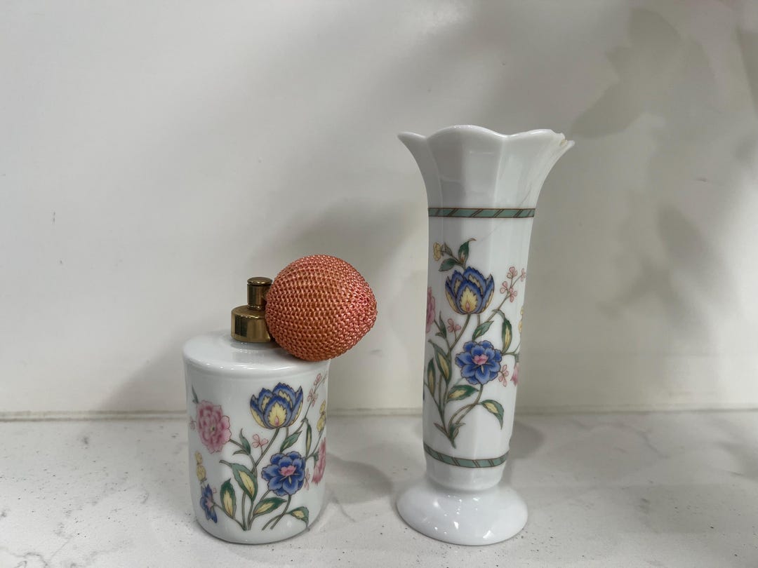 Vintage Perfume Atomizer Floral Glass Puff Spray With Matching Vase ...