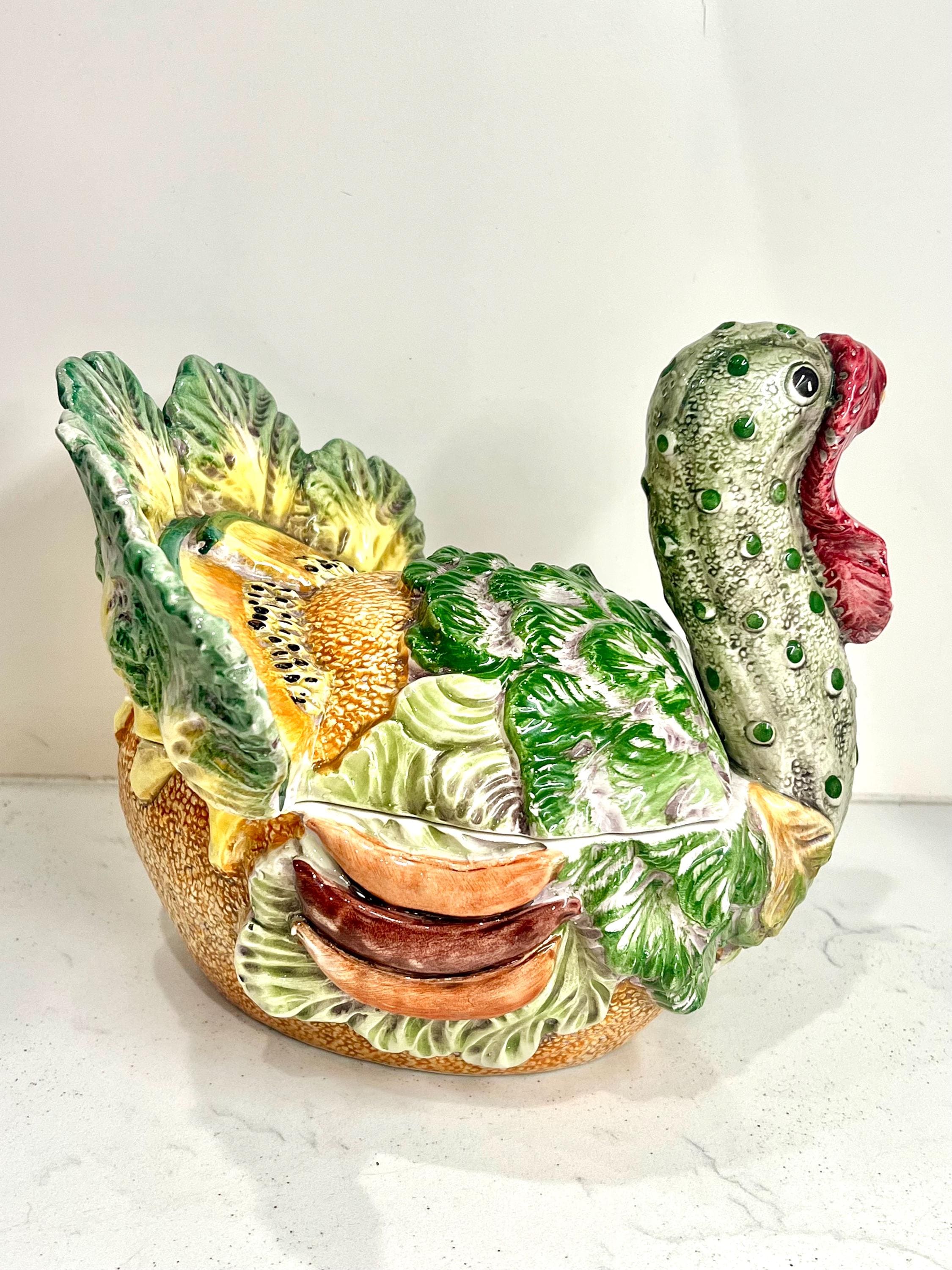 Vintage Majolica Italian Ceramic Turkey Lidded Thanksgiving Soup Tureen ...