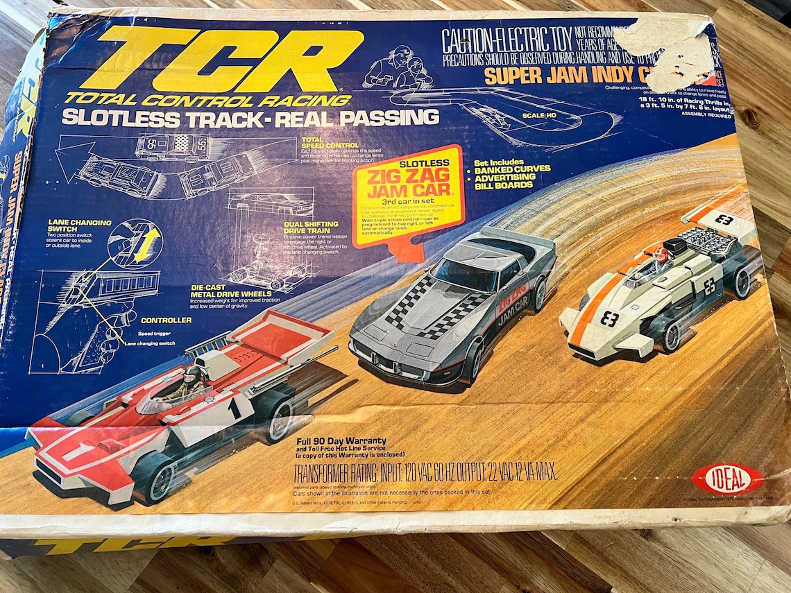 Vintage Ideal TCR Slotless Total Control Track Real Passing Jam Car ...