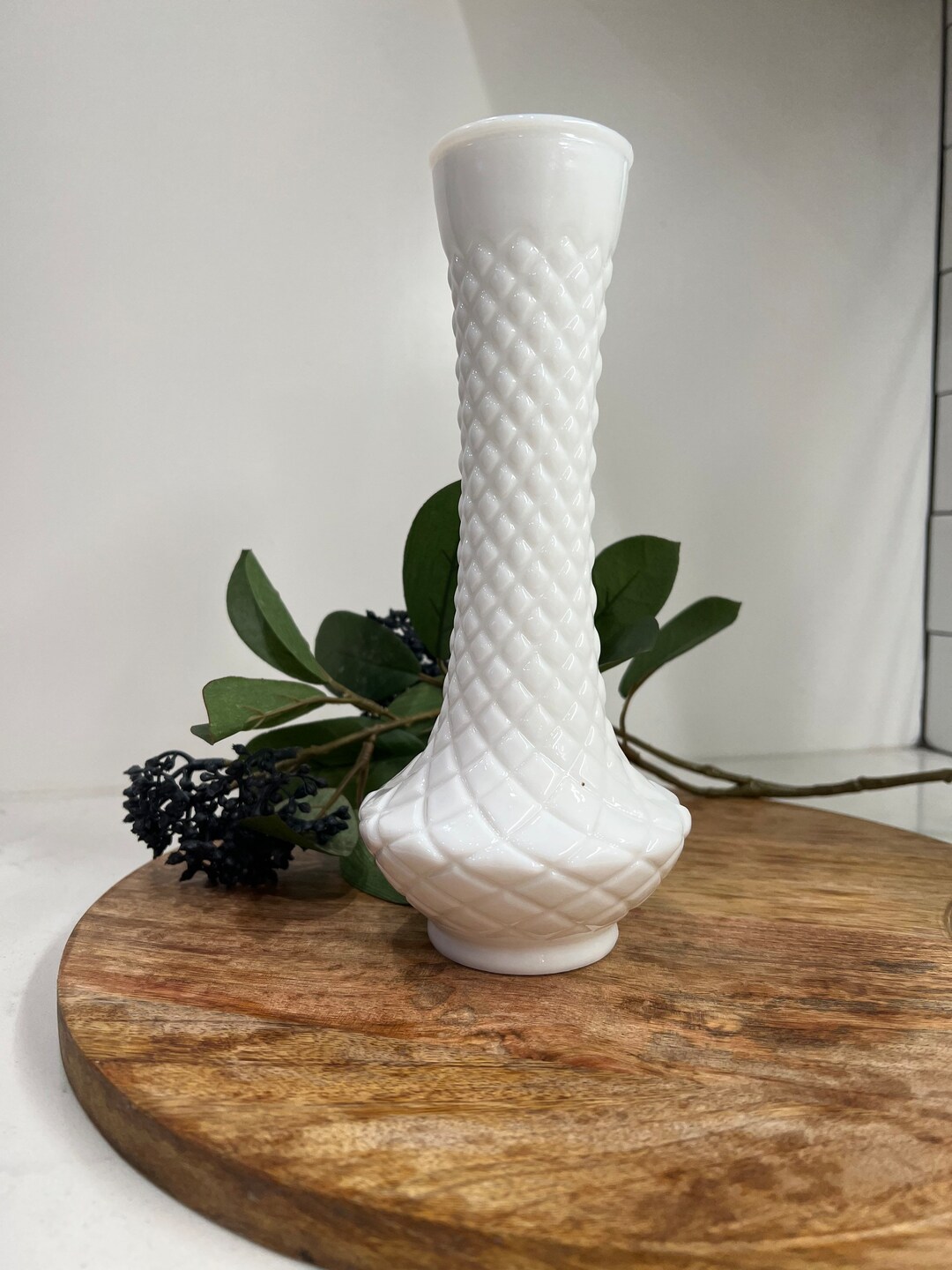 Hoosier & Randall Quilted Vintage Milk Glass Bud Vase - Etsy