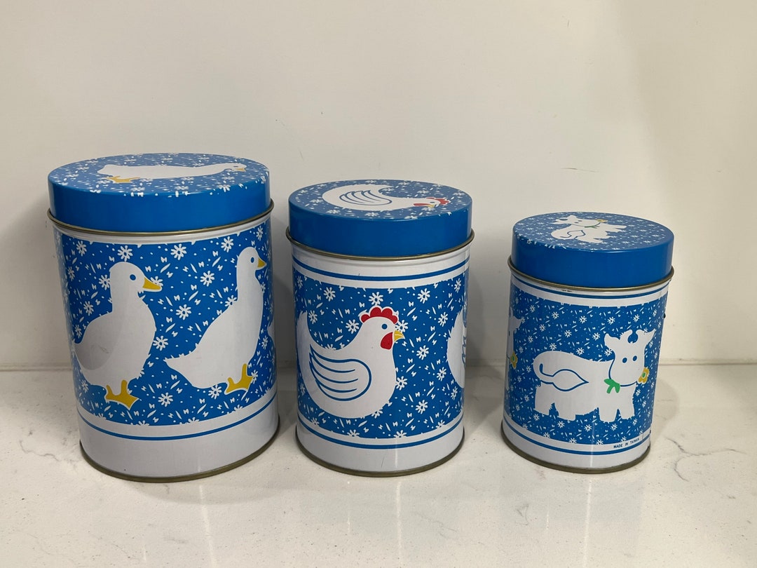 Vintage Blue Nesting Kitchen Farmhouse Canisters Tins | Country Duck ...