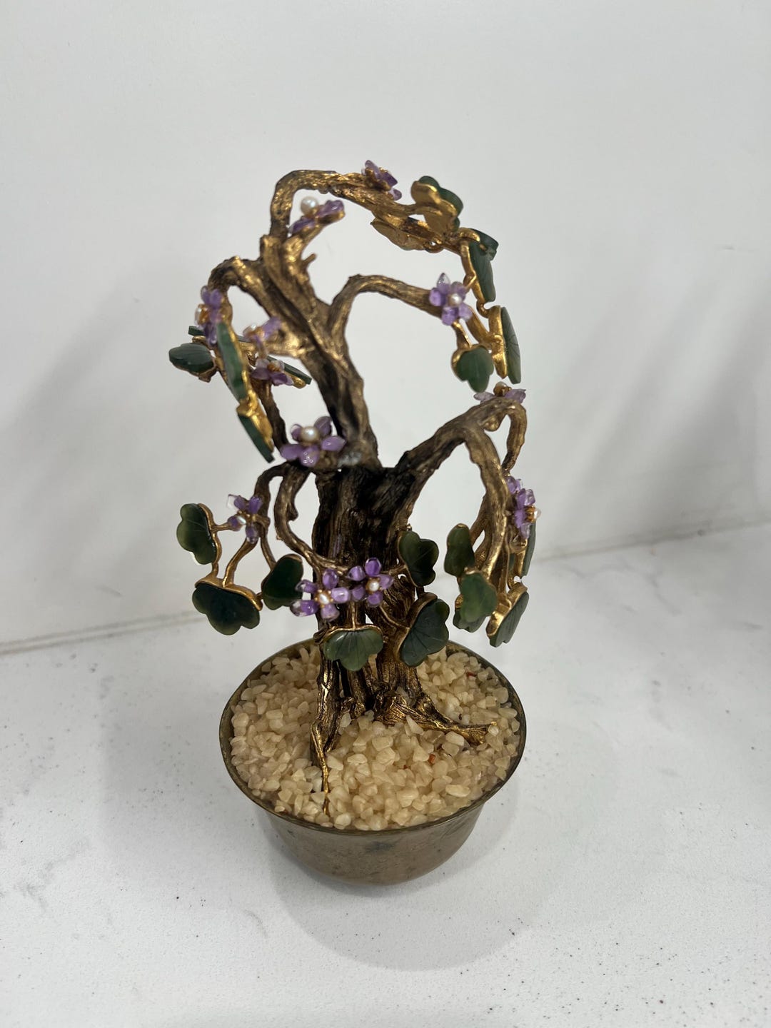 Vintage Amethyst Jade Solid Brass Ambig Gemstone Bonsai Tree Decor - Etsy