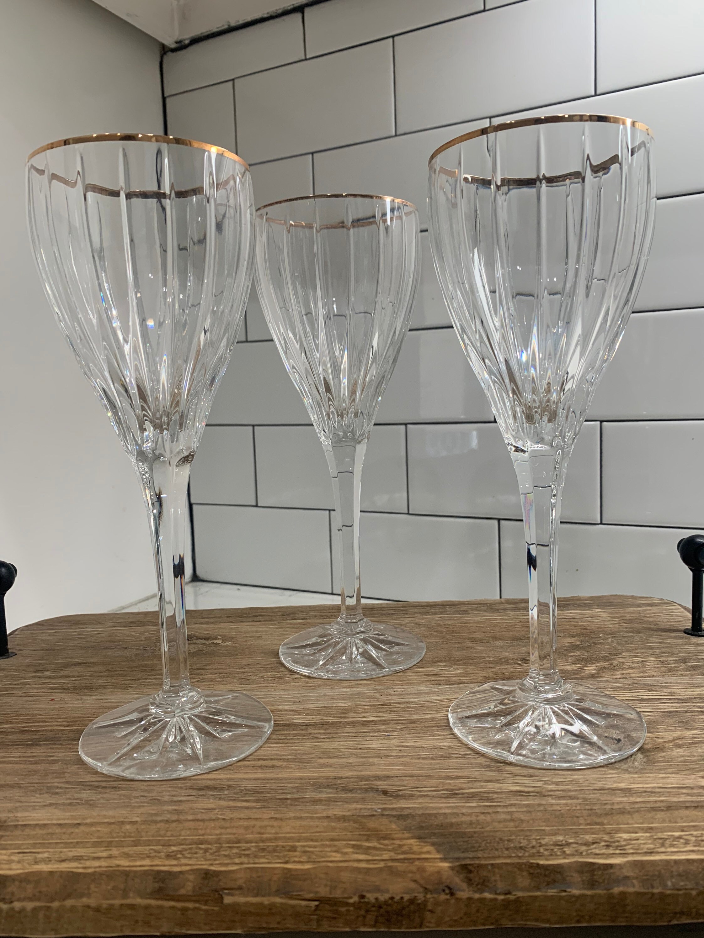 Mikasa Crystal Golden Tiara Water Goblets - Etsy