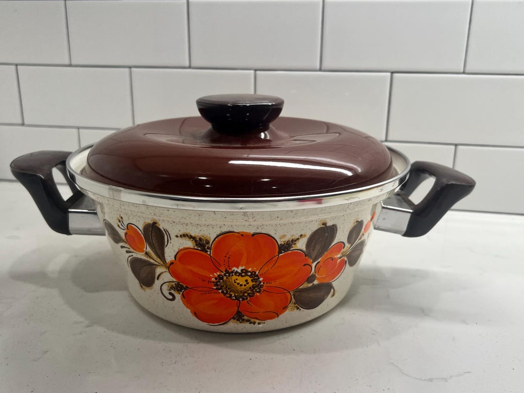 Vintage Sanko Ware Japan Porcelain Enamel Ware Steel Country Flowers ...