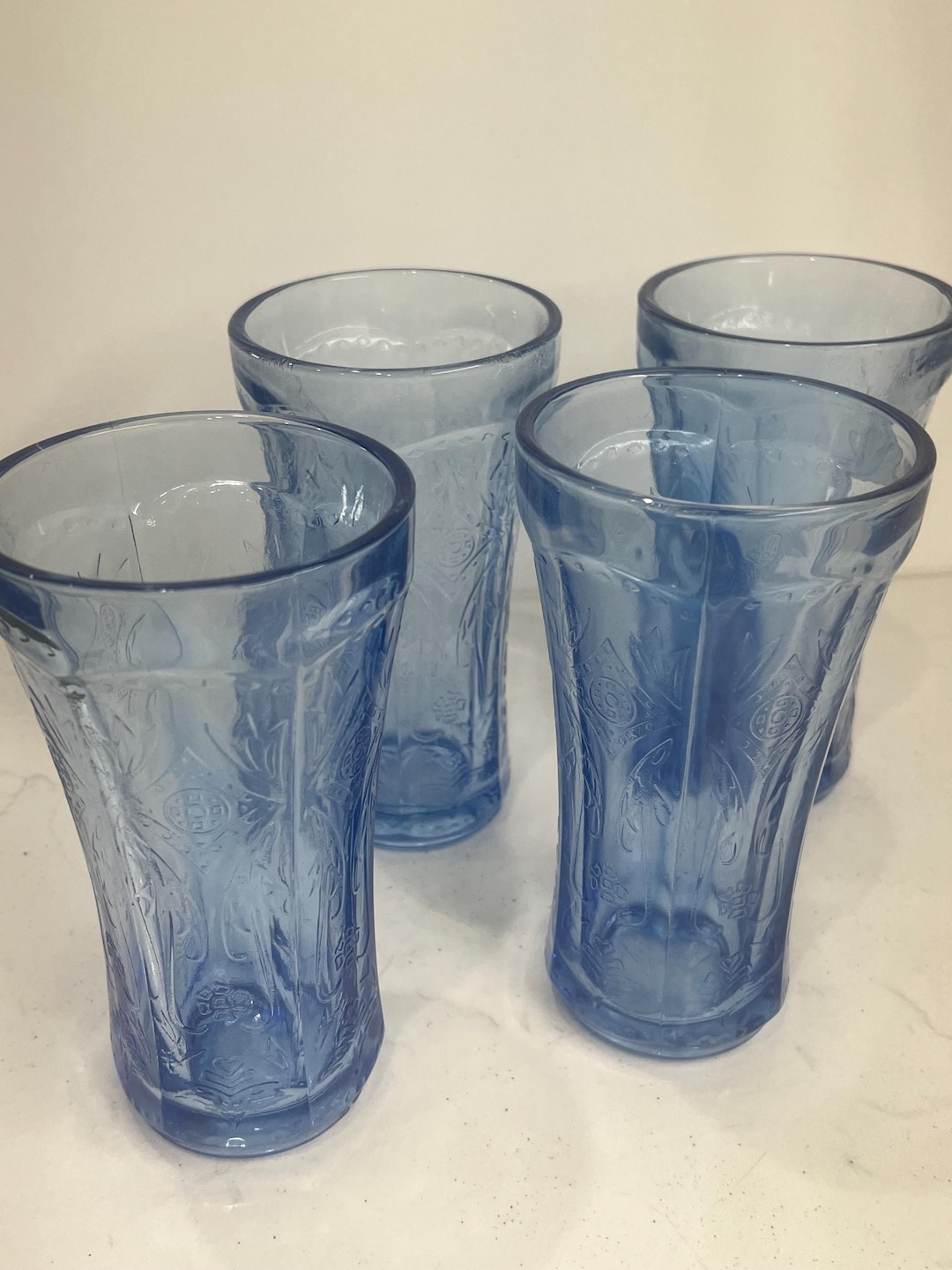 Madrid Recollection Indiana Glass Blue Tumblers | Embossed Glassware ...