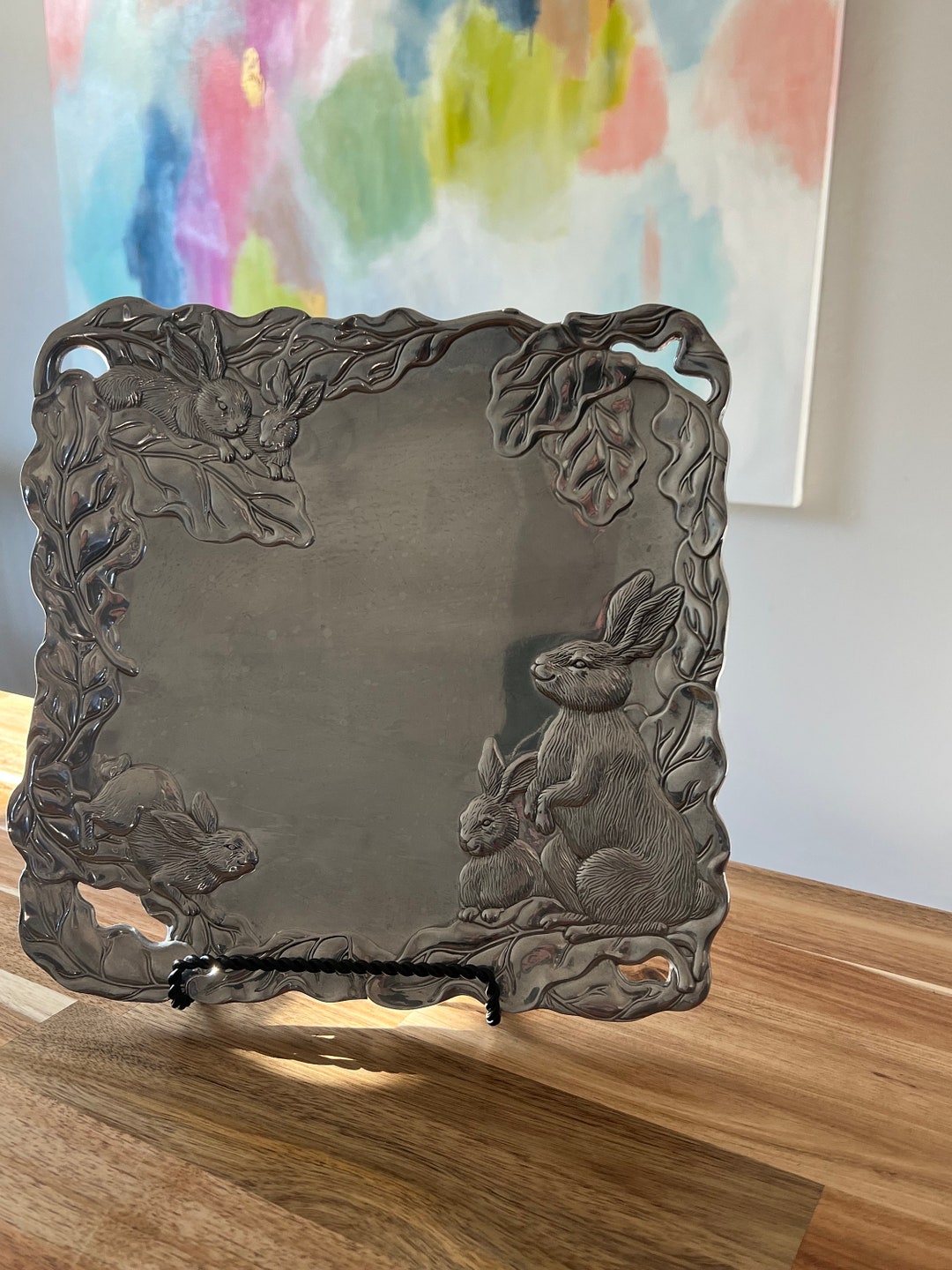 Arthur Court Bunny Rabbit Cabbage Leaves Tray Platter 12"x12” Easter - Etsy