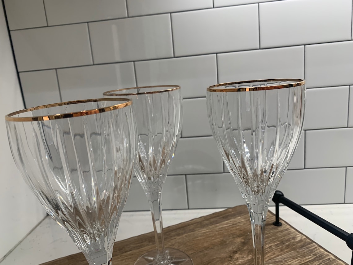 Mikasa Crystal Golden Tiara Water Goblets - Etsy