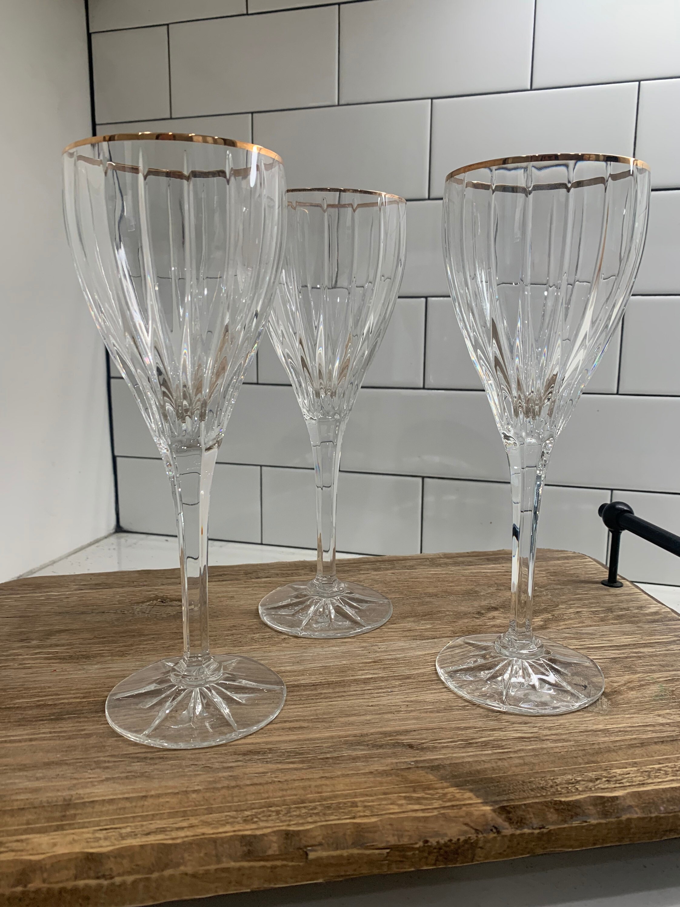 Mikasa Crystal Golden Tiara Water Goblets - Etsy