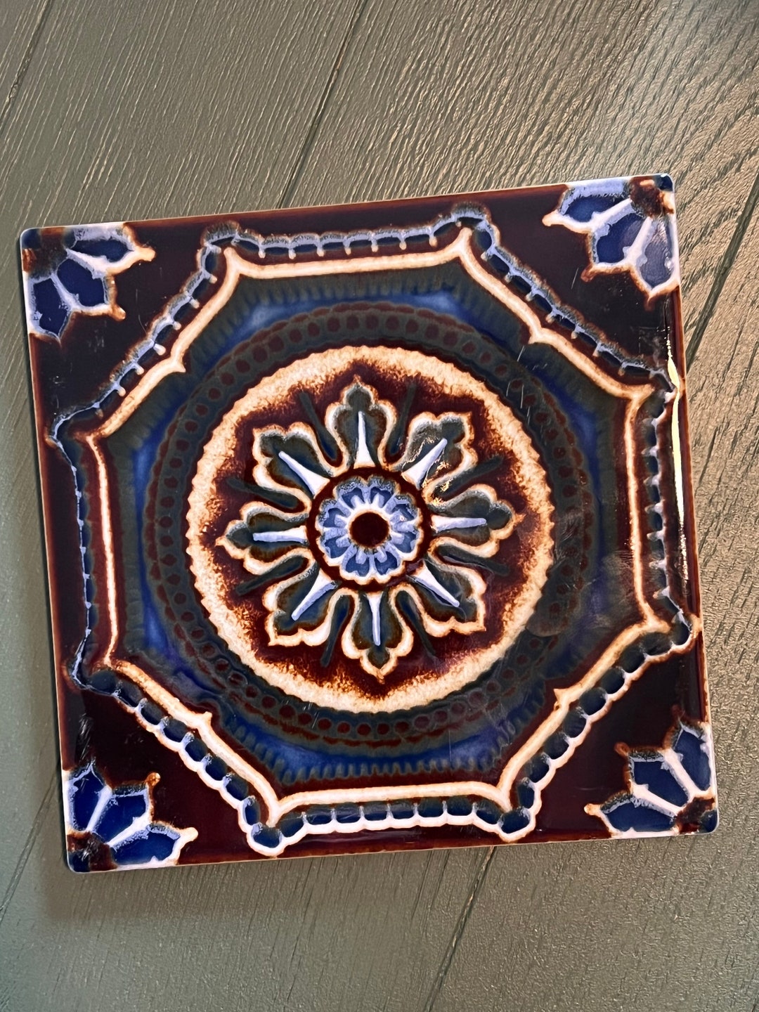 Vintage Mid Century Retro 6” X 6” Japan Ceramic Tile | Blue Spanish ...