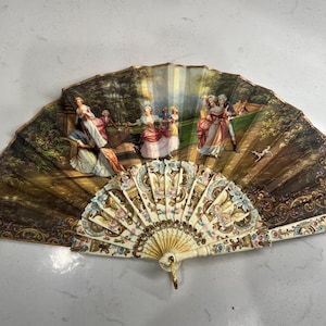 Vintage Spanish Double Sided Hand Painted Folding Fan Folding Signed J ...