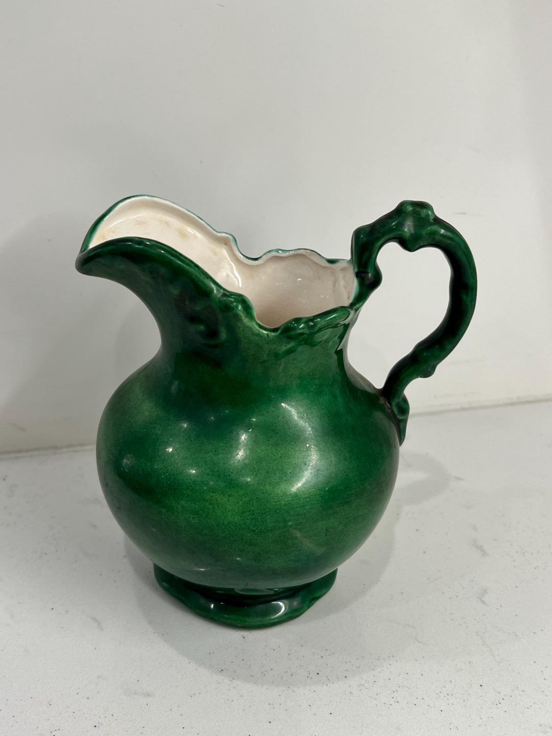 Green Pottery Pitcher, Vintage 1950s Bright Green Pitcher American ...
