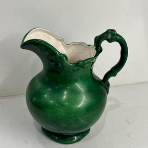 Green Pottery Pitcher, Vintage 1950s Bright Green Pitcher American ...