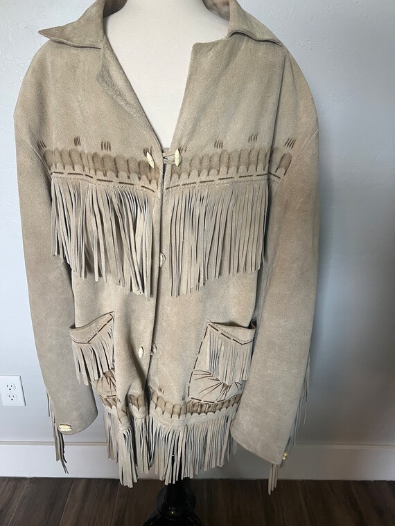 Leather Fringe Jacket with Native Design and Horses B… - Gem