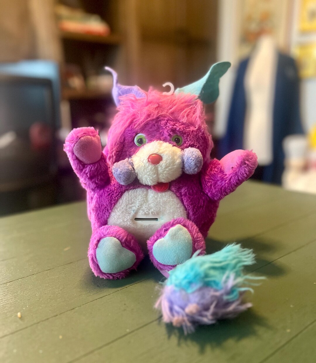 Vintage 1986 TCFC POPPLES Coin Piggy Bank Plush Purple Blue Packy ...