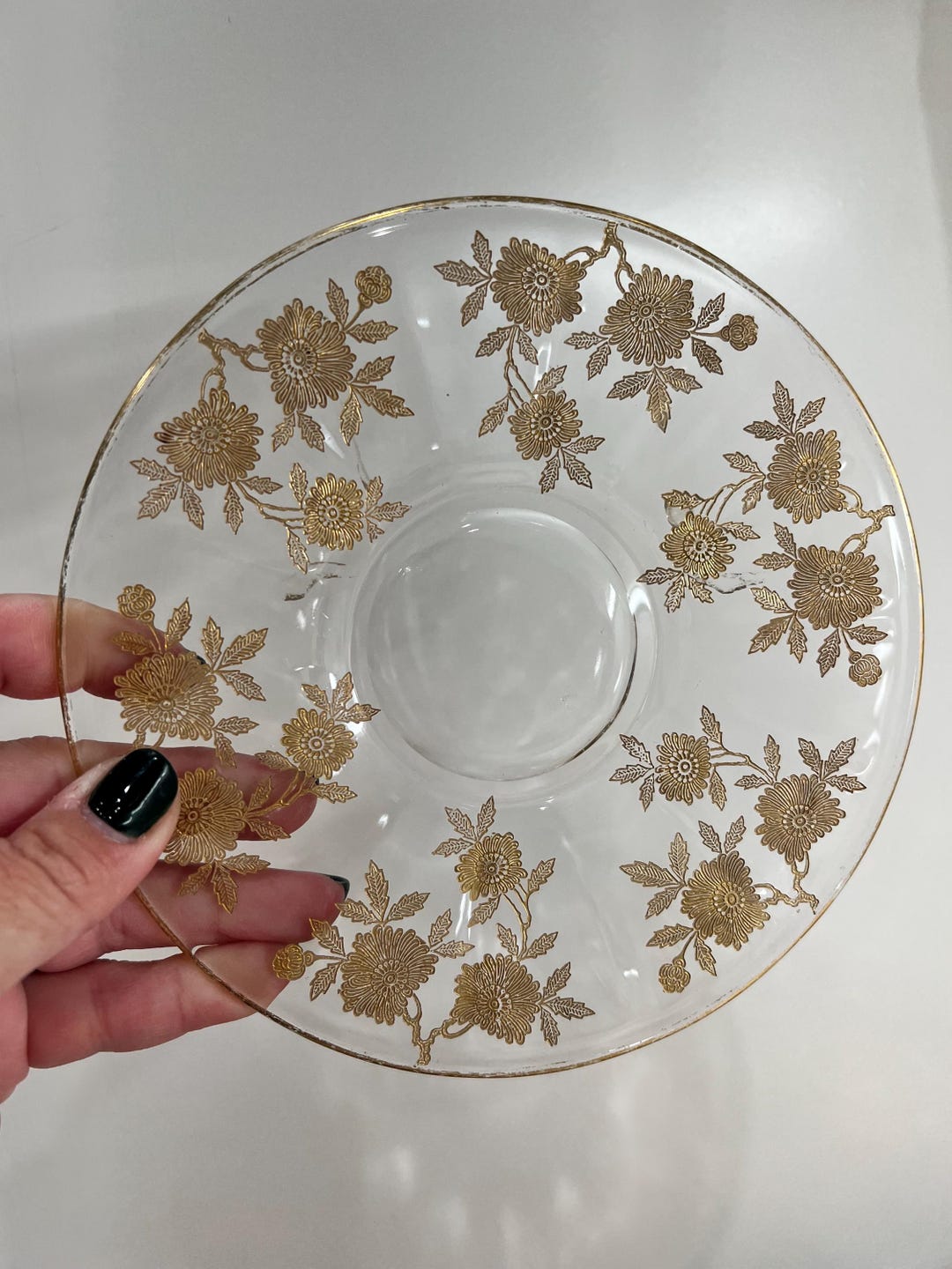 Vintage Gold Floral Inlay Glass 6” Clear Plate - Etsy