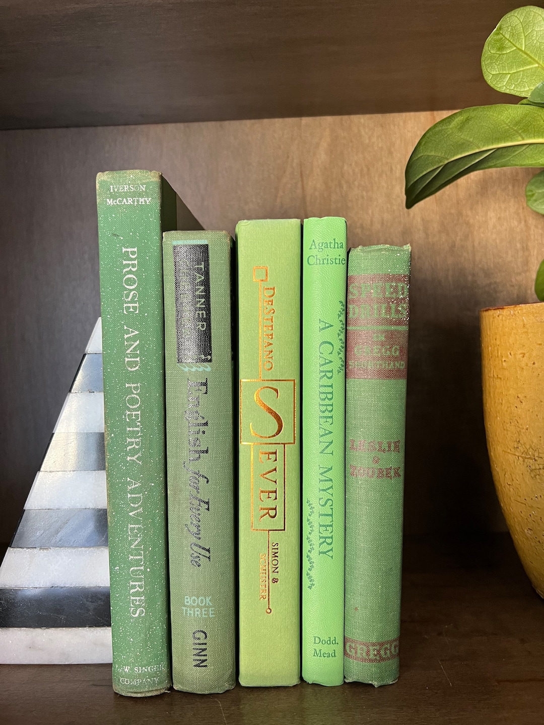 Vintage Book Decor Interior Design Staging Antique Green Book ...