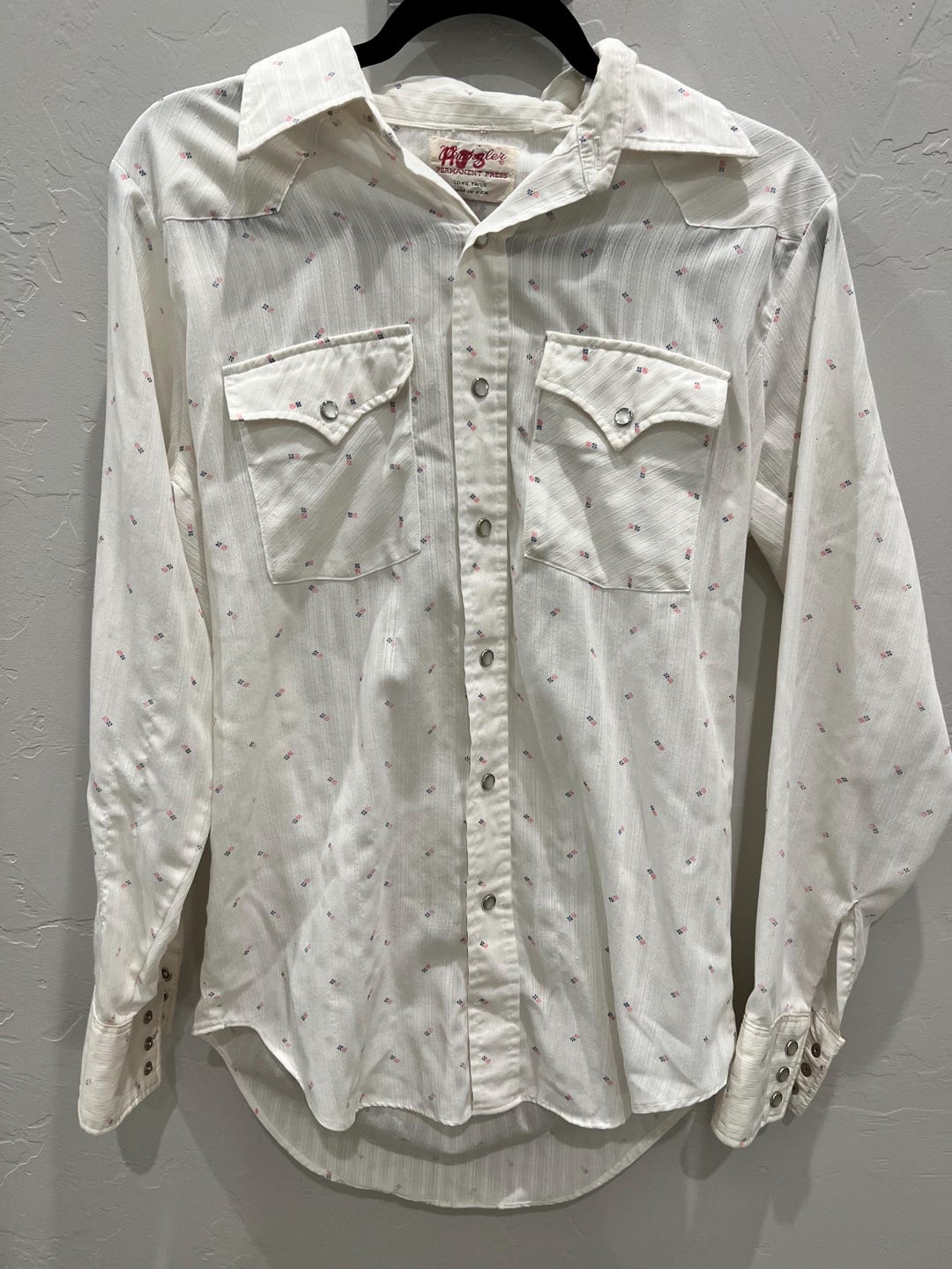 Wrangler Men’s Pearl Snap White Long Tails 70s USA Long Sleeve Size 15 ...