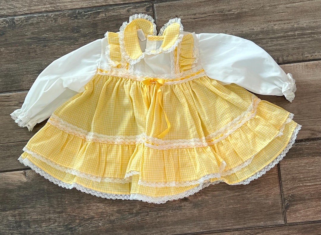 Vintage Toddle Tyke Dress Baby Girl Yellow Plaid & Lace - Etsy