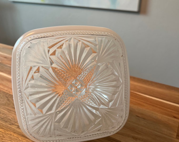 Mid-century Square Graduated White & Clear Holophane Face Glass Globe ...