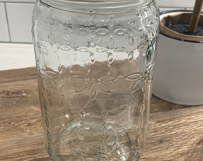 Vintage Floral Syndicate Clear Mason Jar | Farmhouse Vase - Etsy