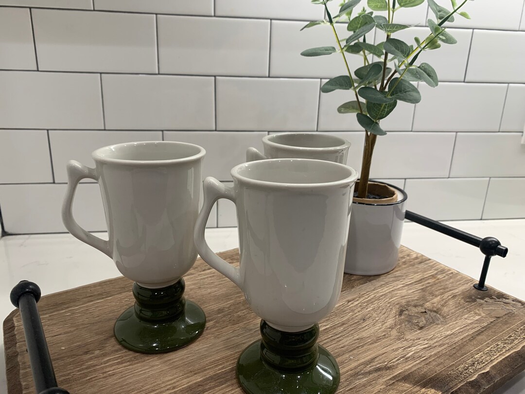 Vintage HALL 1272 Green & White Ceramic Pedestal Irish Coffee Mugs - Etsy