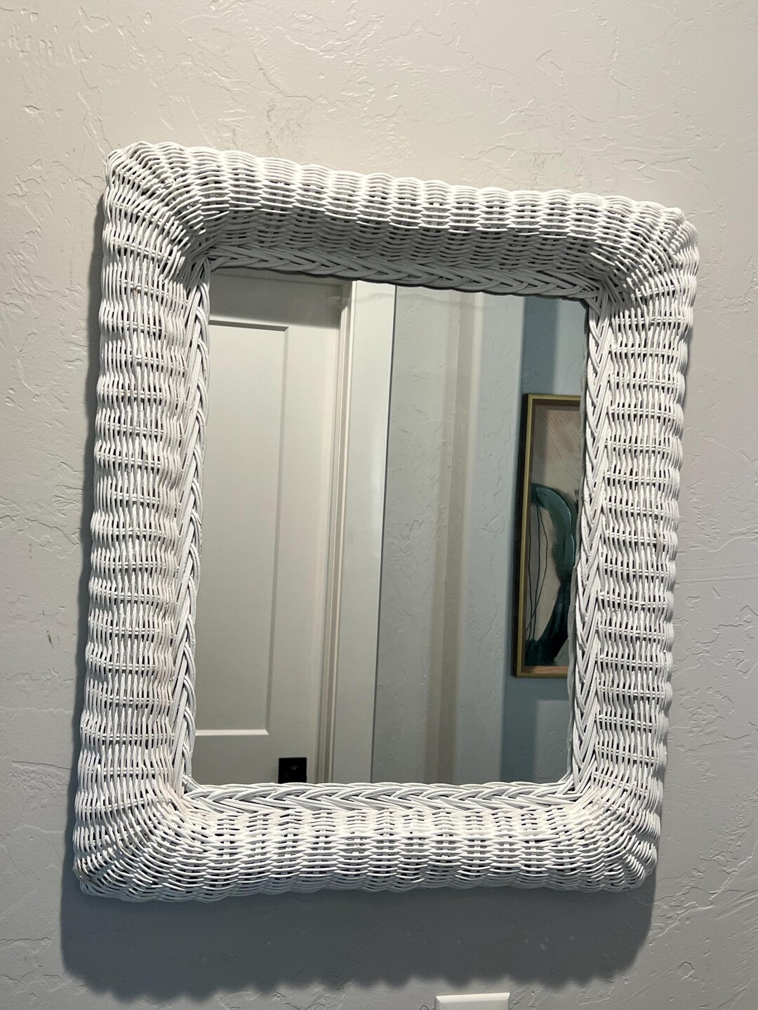 Vintage Large White Wicker Mirror 24x20” Boho-beach-cottage - Etsy