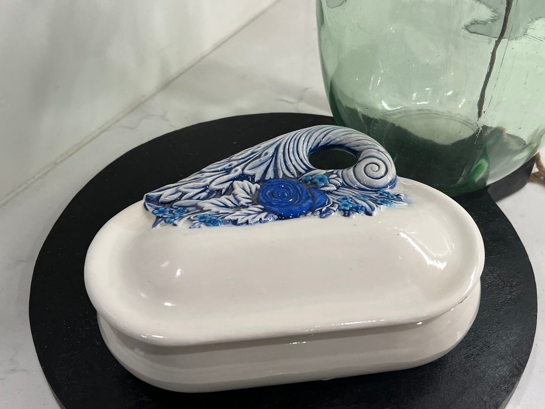 Vintage Oval Byron Molds 1970’s Trinket Dish With Lid Blue Roses - Etsy