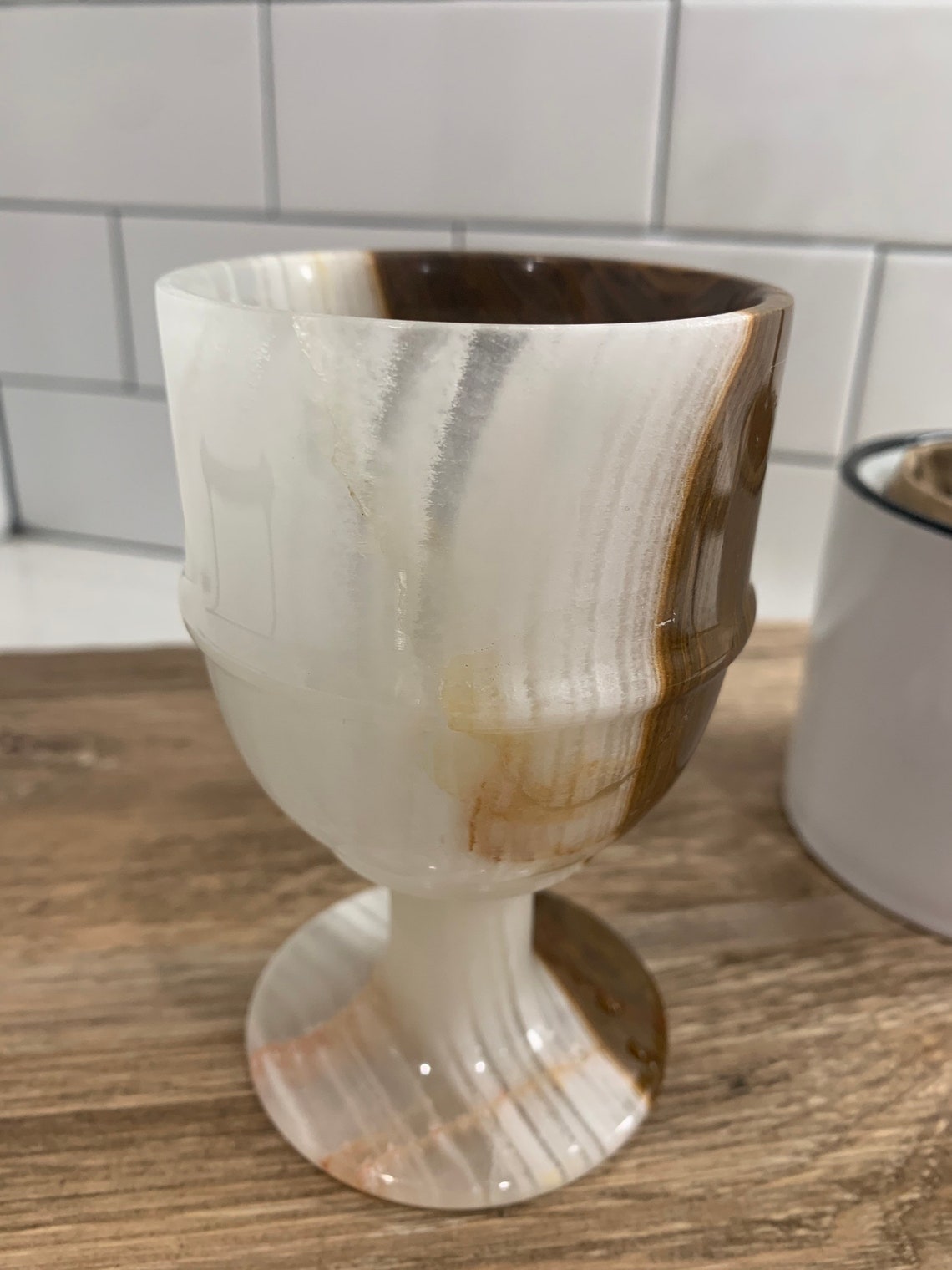Onyx Alabaster Marble Natural Stone White Brown Goblet Slagg - Etsy