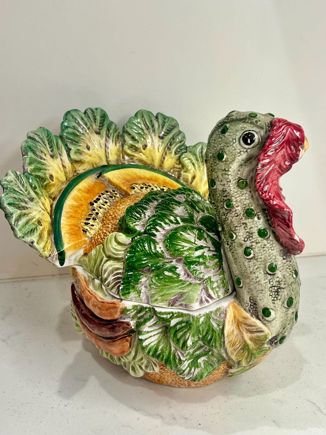 Vintage Majolica Italian Ceramic Turkey Lidded Thanksgiving Soup Tureen ...