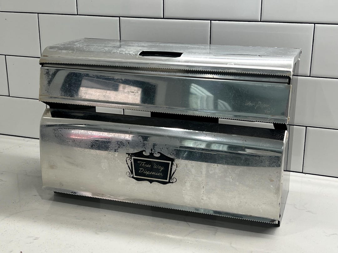 West Bend Metal Three Way Dispenser Foil Wax Paper Towel Mid Century ...