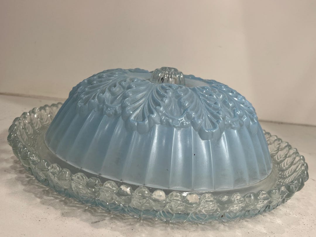 Antique 1930s Blue Ceiling Glass Light Frosted Blue and Clear - Etsy