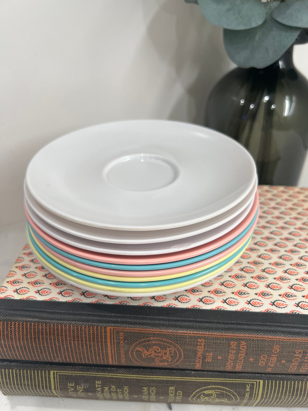 Vintage 1950s Melmac 10 Piece Multi Colored Plates Saucers Plastic ...