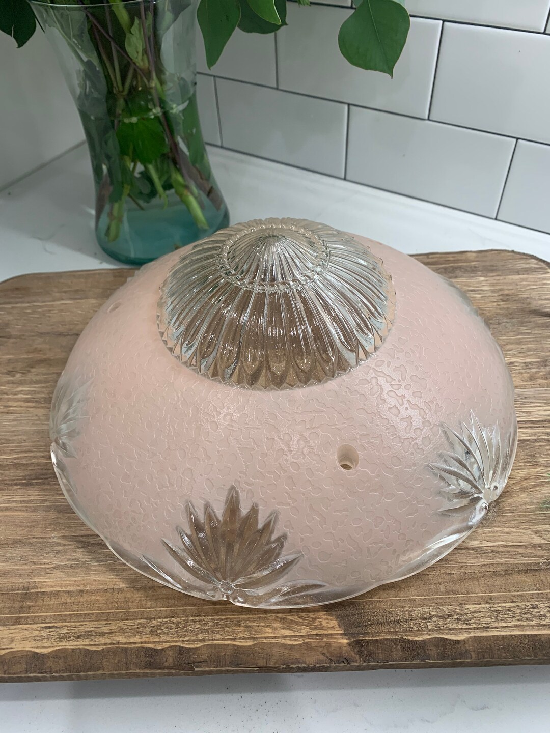 Art Deco Vintage Frosted Pink Cut Glass 3 Hole Light Fixture - Etsy