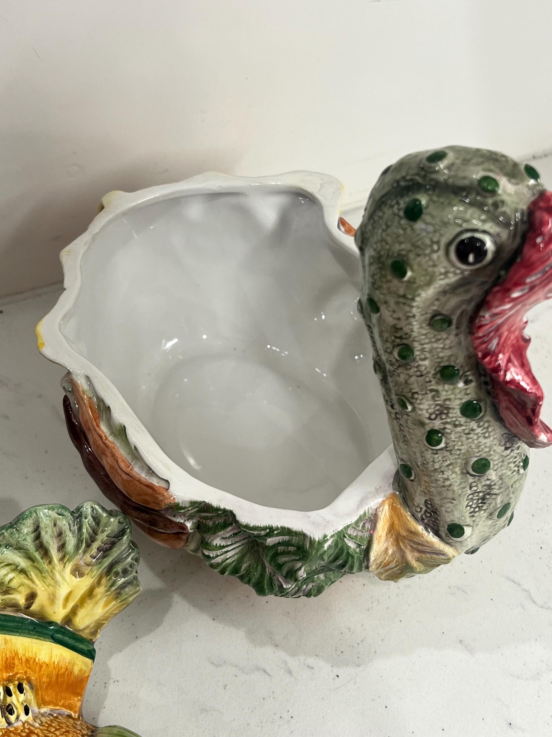 Vintage Majolica Italian Ceramic Turkey Lidded Thanksgiving Soup Tureen ...