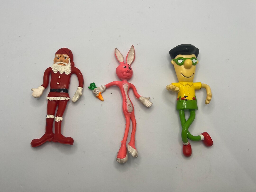 Vintage Bendable Bendy Wire Pink Bunny, Santa, Sonic Toy Collectibles ...