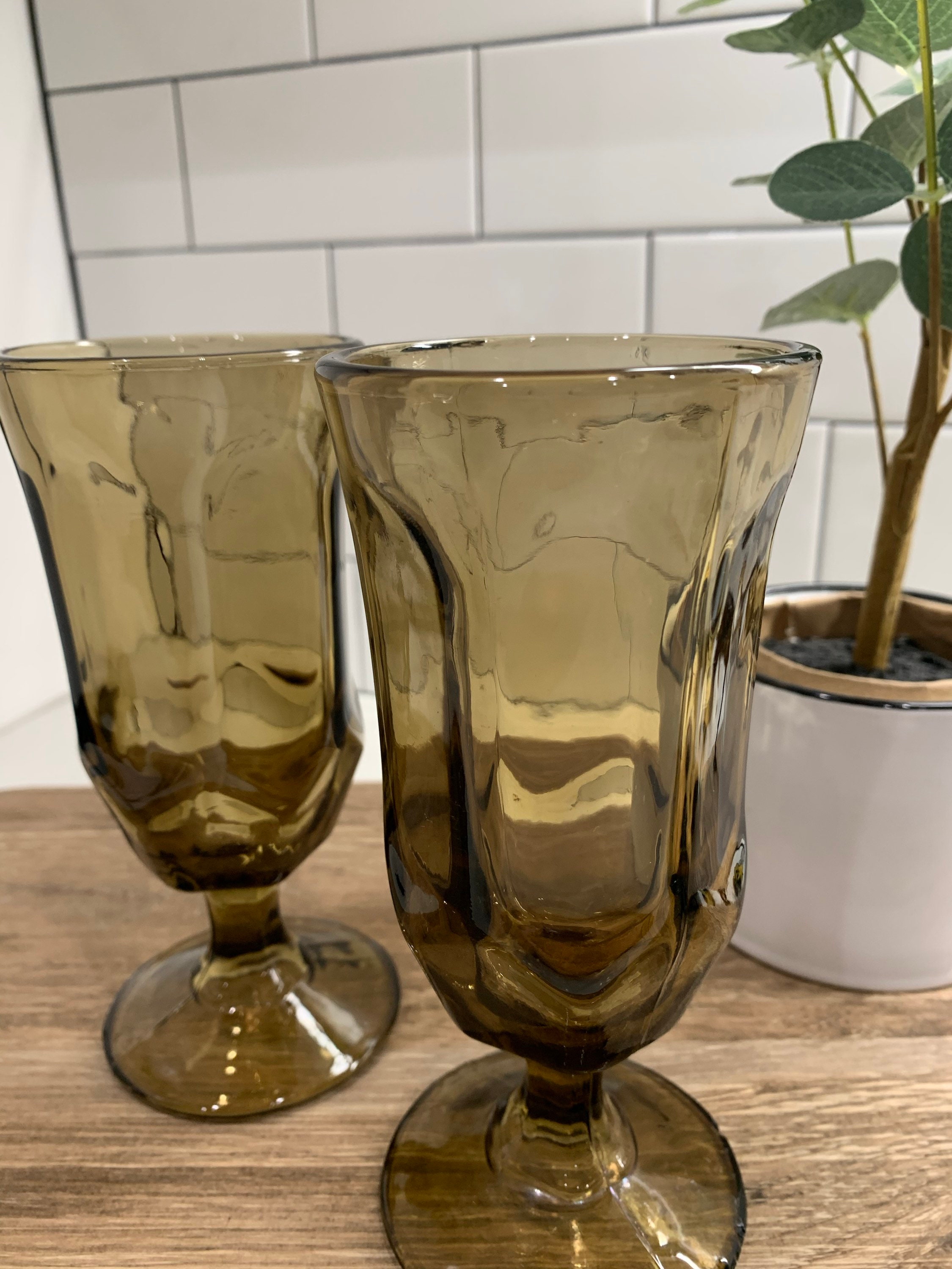 Vintage Brown 4 Panel Parfait Glasses duz Promotional - Etsy