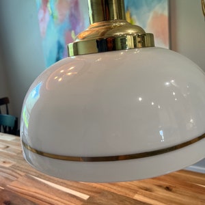 Large Vintage White and Gold Pub Style Hanging Round Light Fixture ...
