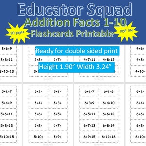 1 -10 Addition Facts | Flashcards Printable | Mastering Addition Facts ...