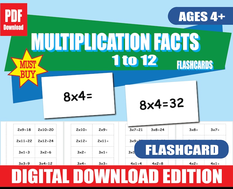 Printable Multiplication Flashcards | 144 Facts (1–12) | Double-sided ...