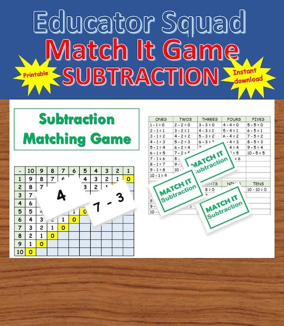 Matching Game Printable 100 Subtraction Flashcards Memorize | Etsy