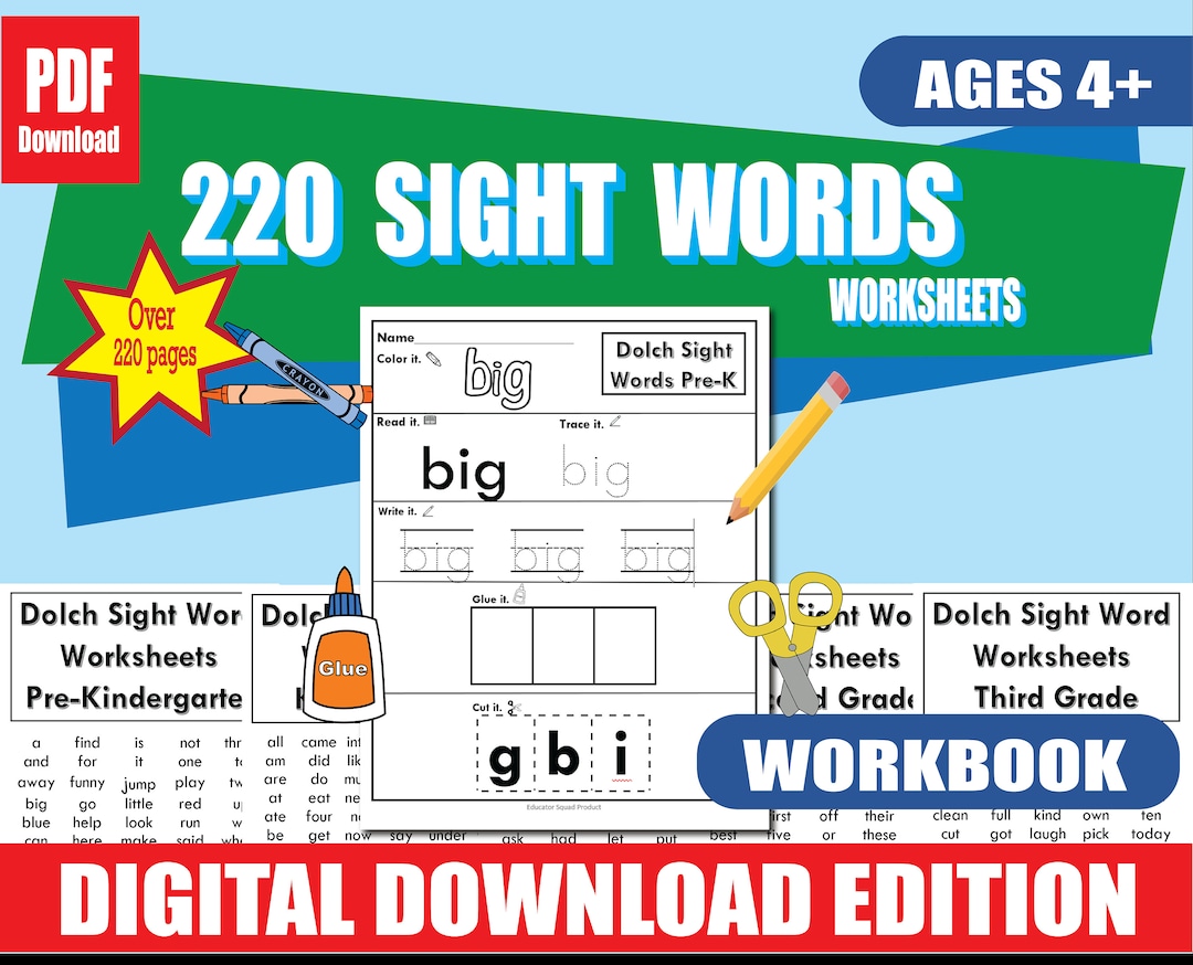 220 Sight Words Must Know Worksheets, Printable, 220 + Pages - Etsy
