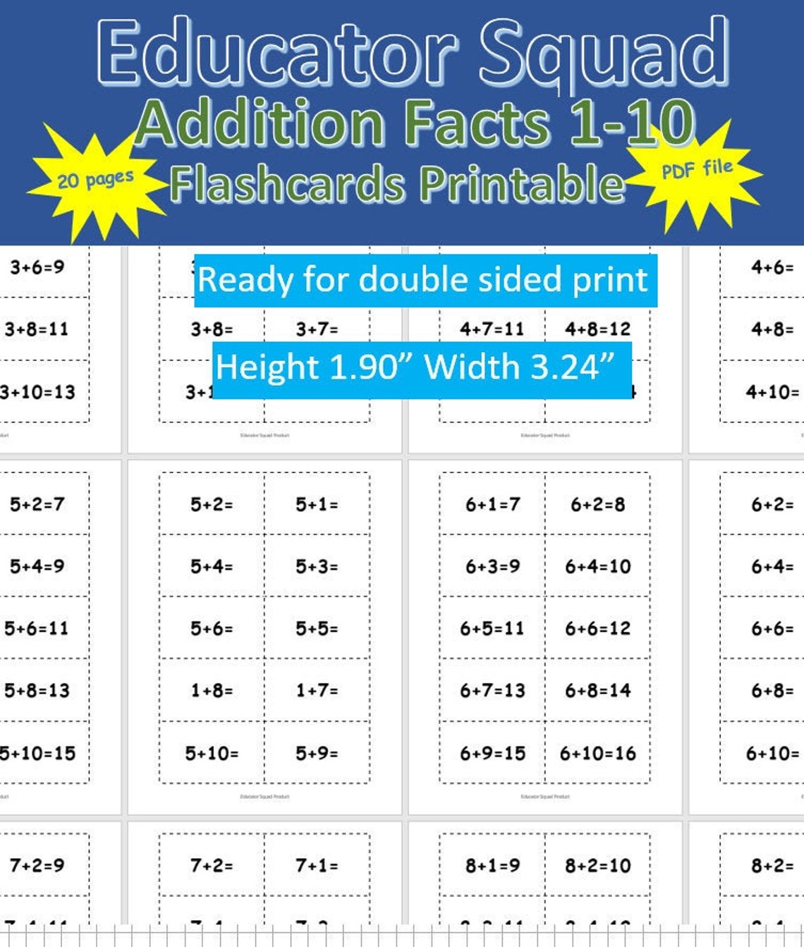 1 -10 Addition Facts | Flashcards Printable | Mastering Addition Facts ...