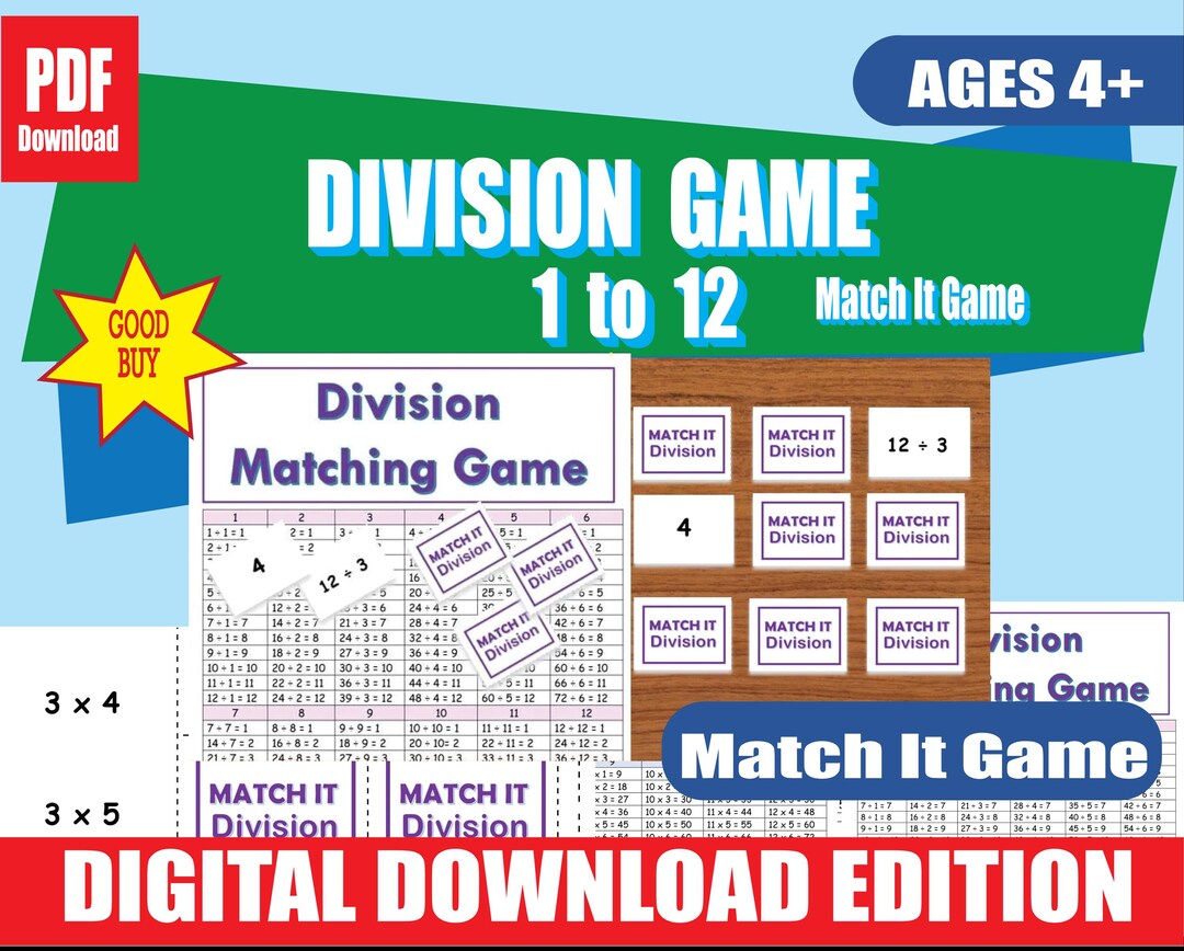 Matching Game Printable | Division Flashcards | Memorize Fast - Etsy