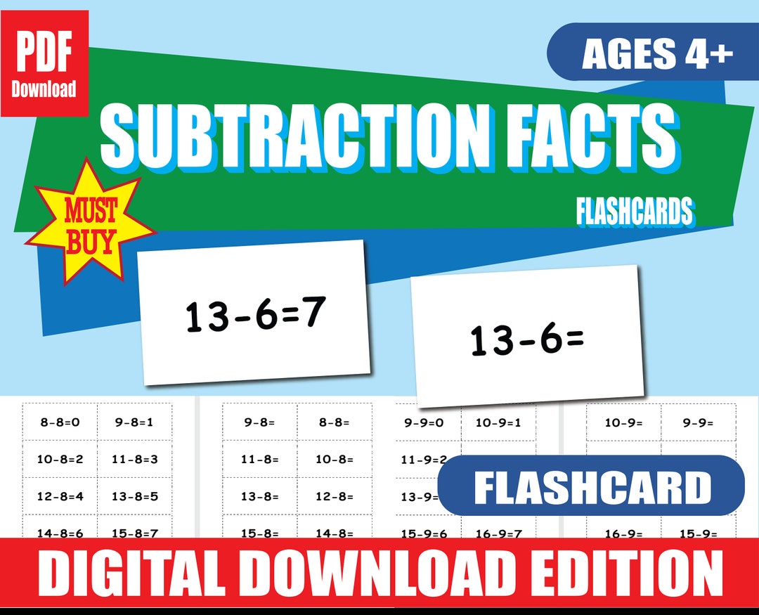 Subtraction Facts | Flashcards Printable | Mastering Subtraction Facts ...