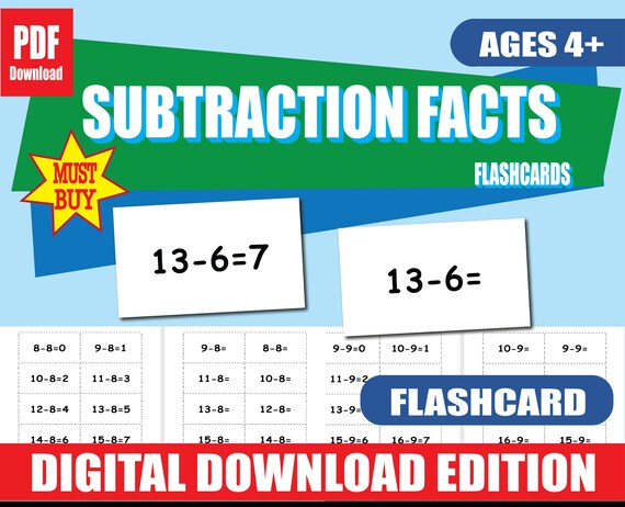 Subtraction Facts Flashcards Printable Mastering | Etsy