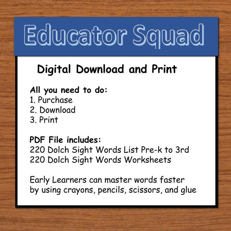220 Dolch Sight Word Worksheets | Printable PDF | Pre-k to 3rd Grade ...