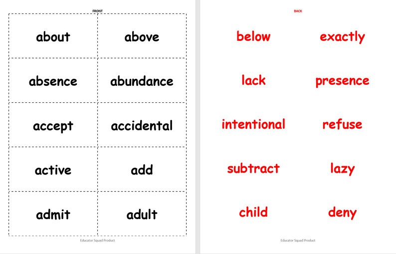 500+ Opposites & Antonyms Flashcards | Printable PDF | K–4 Learning ...